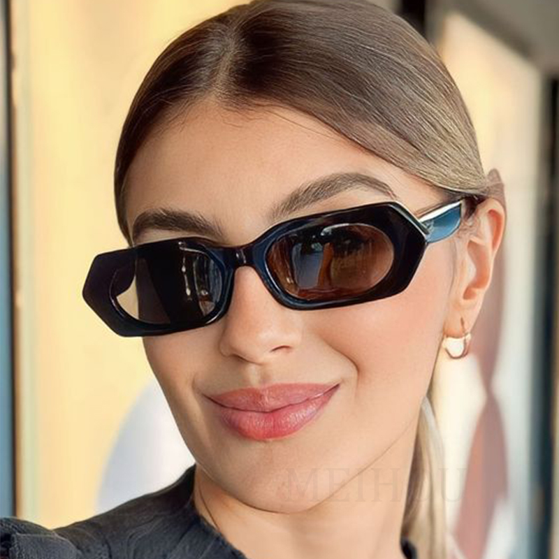 Polygonal Narrow Frame Sunglasses Women Vintage Small Rectangle Cool ...