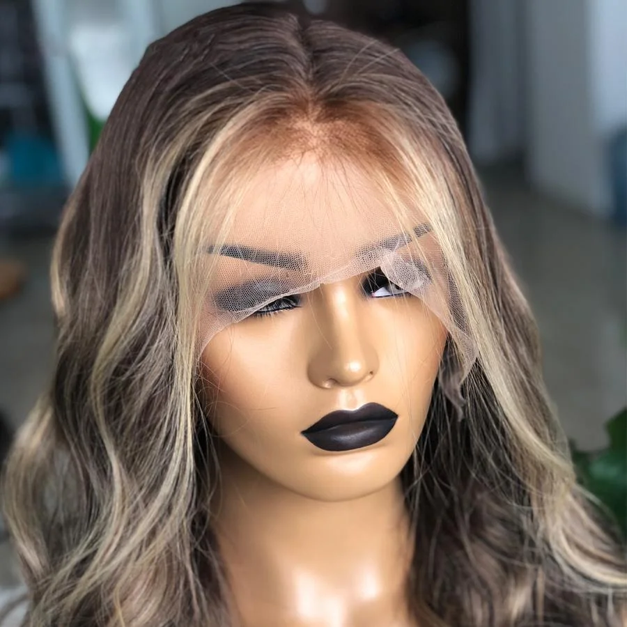 Brown Mixed Blonde Long Wigs Remy Wave Hair