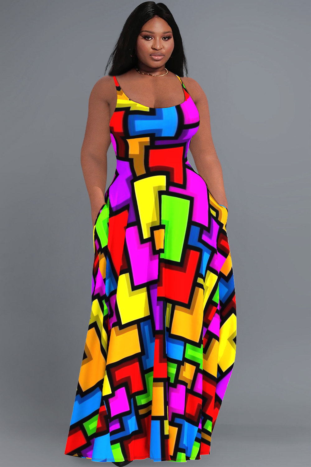 Xpluswear Design Plus Size Casual Sundress Colorful Geometric ...