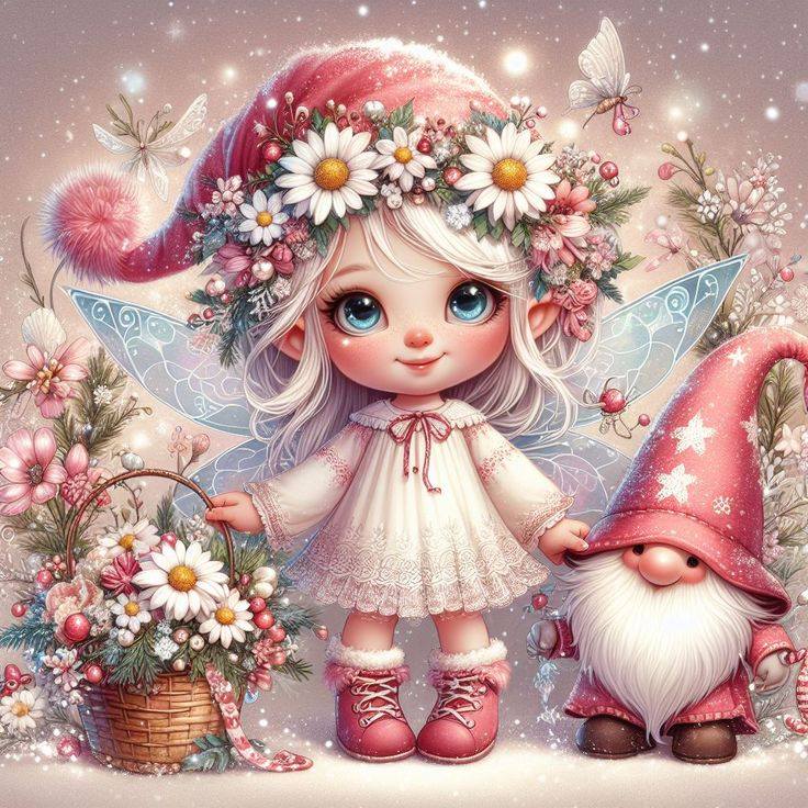 Flower Elf Little Girl and Dwarf (velvet cloth) AB drill full round ...