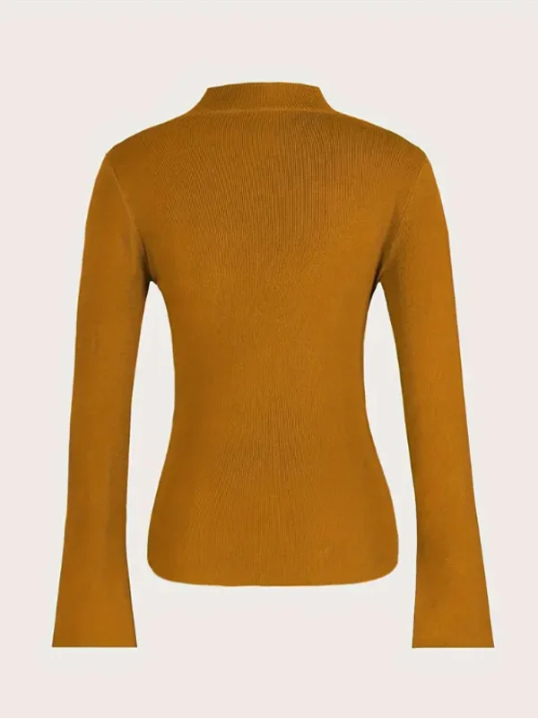 Long Sleeves Asymmetric Split-Front V-Neck Sweater Top
