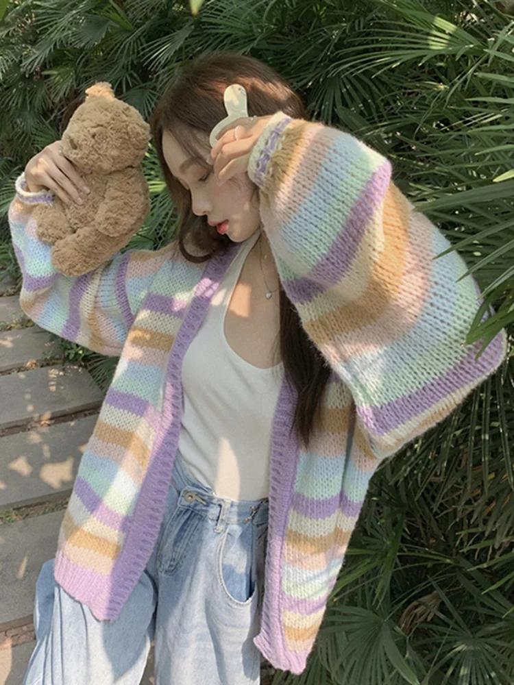 RAINBOW STRIPED KNIT CARDIGAN