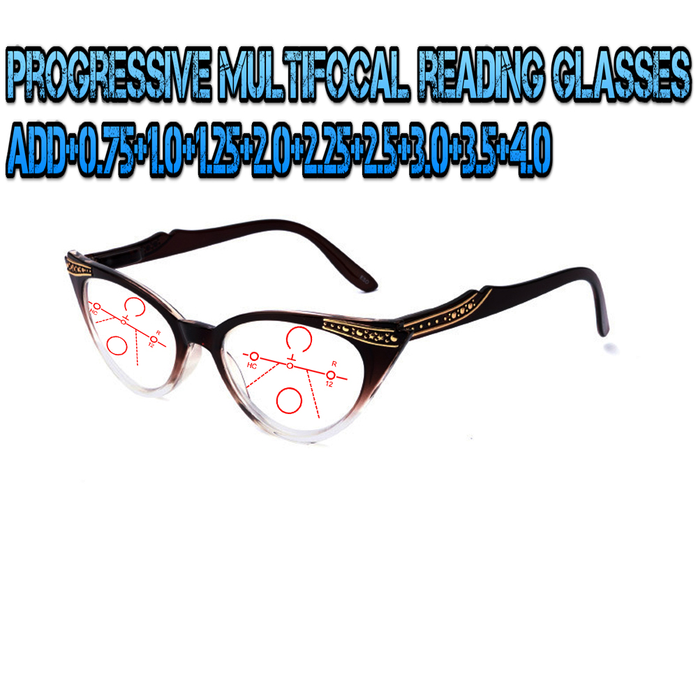 Progressive Multifocal Anti Blu Light Reading Glasses Red Metal Frame ...
