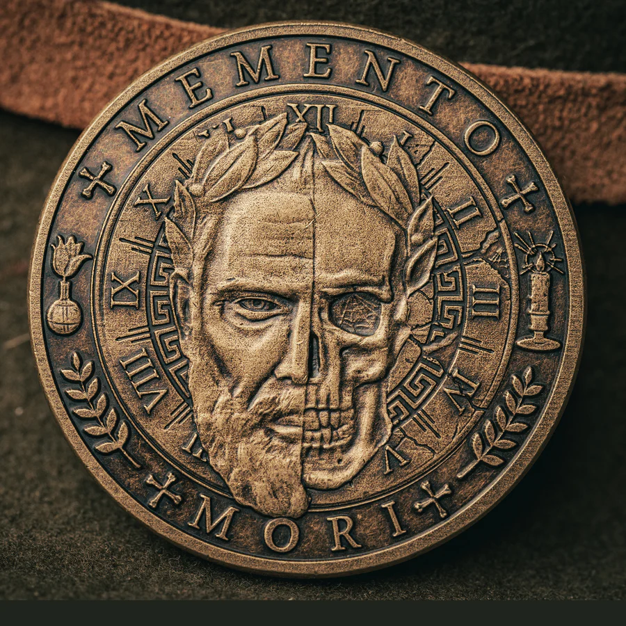 Latin phrase meaning 'remember you must die' Coin