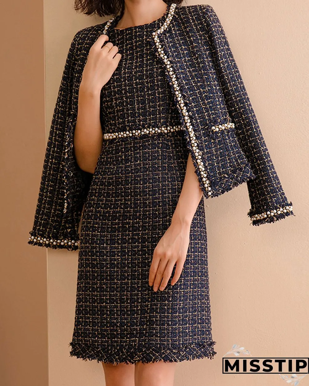 Vintage tweed jacket and dress two-piece set - MissTip