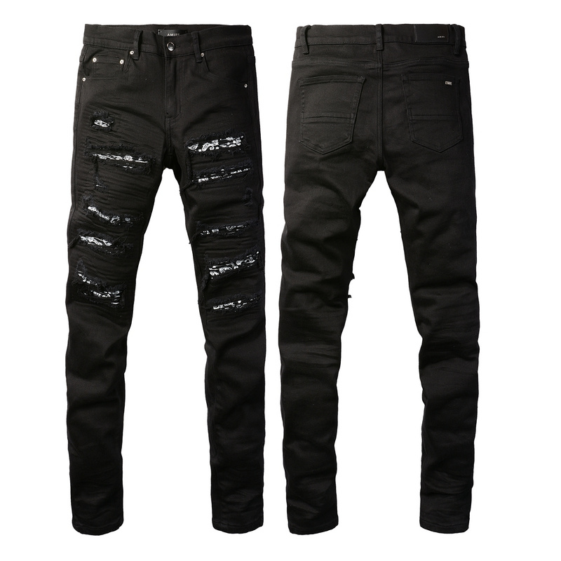 Amiri Jeans denim black ripped pants slim straight fit