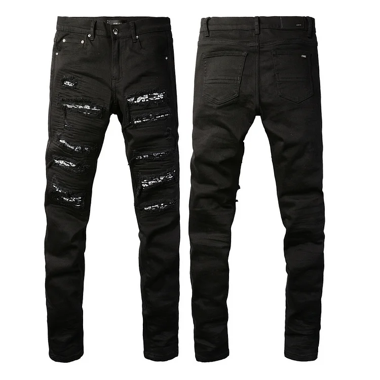 Amiri Jeans denim black ripped pants slim straight fit