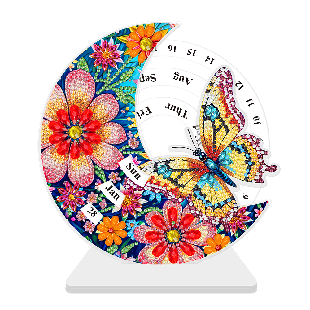 Diamond Painting Acrylic Desk Calendar - Flower Butterfly