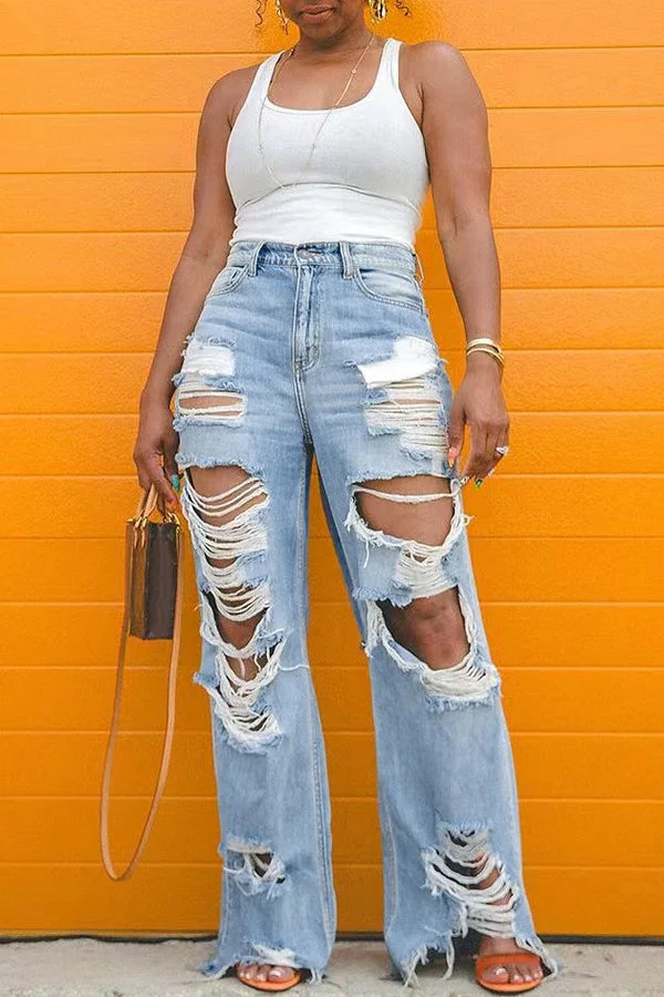 Casual Ripped Straight Jeans
