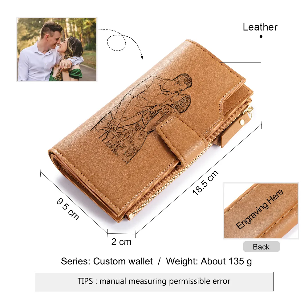 Personalized Leather Wallet Engraved Photo Long Purse Folding Wallet ...