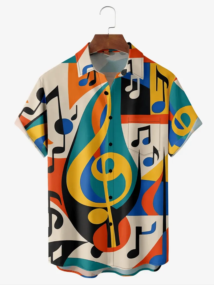Moisture-wicking Music Note Chest Pocket Casual Shirt