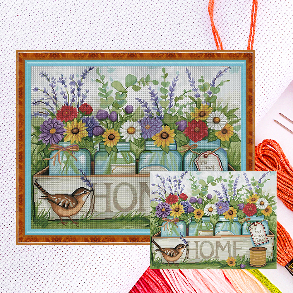 Huacan - Vase with Bird- 11CT - 3 Strands Threads Counted Cross Stitch ...