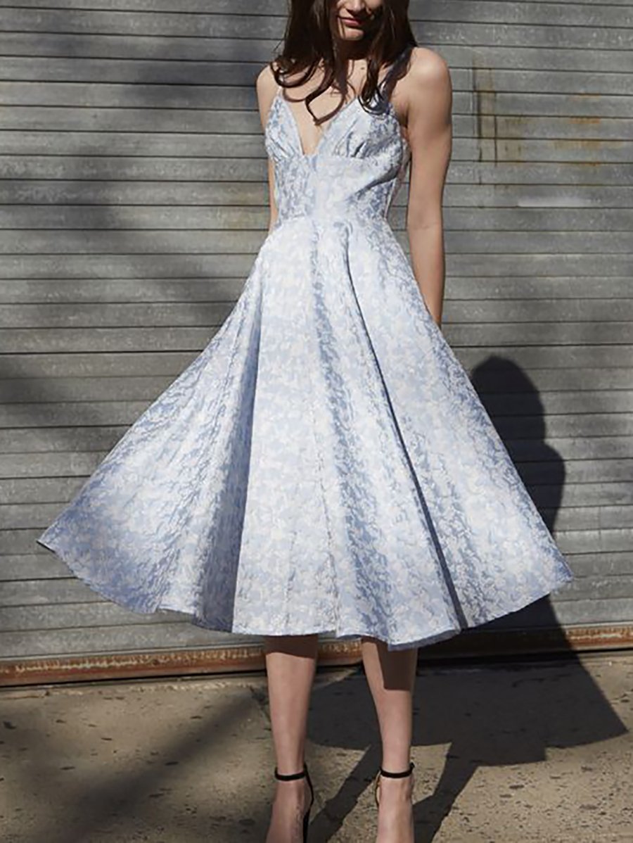 Elegant suspender A-line mid-length dress