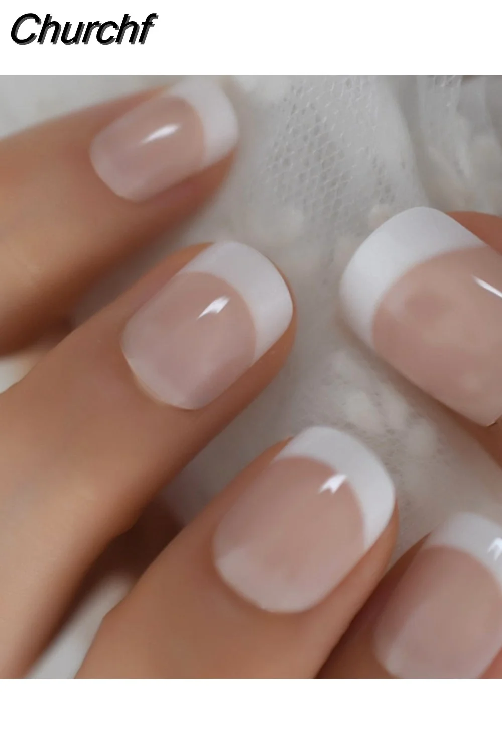 Churchf Acrylic French Nails Short Length Ombre Round French Tips ...