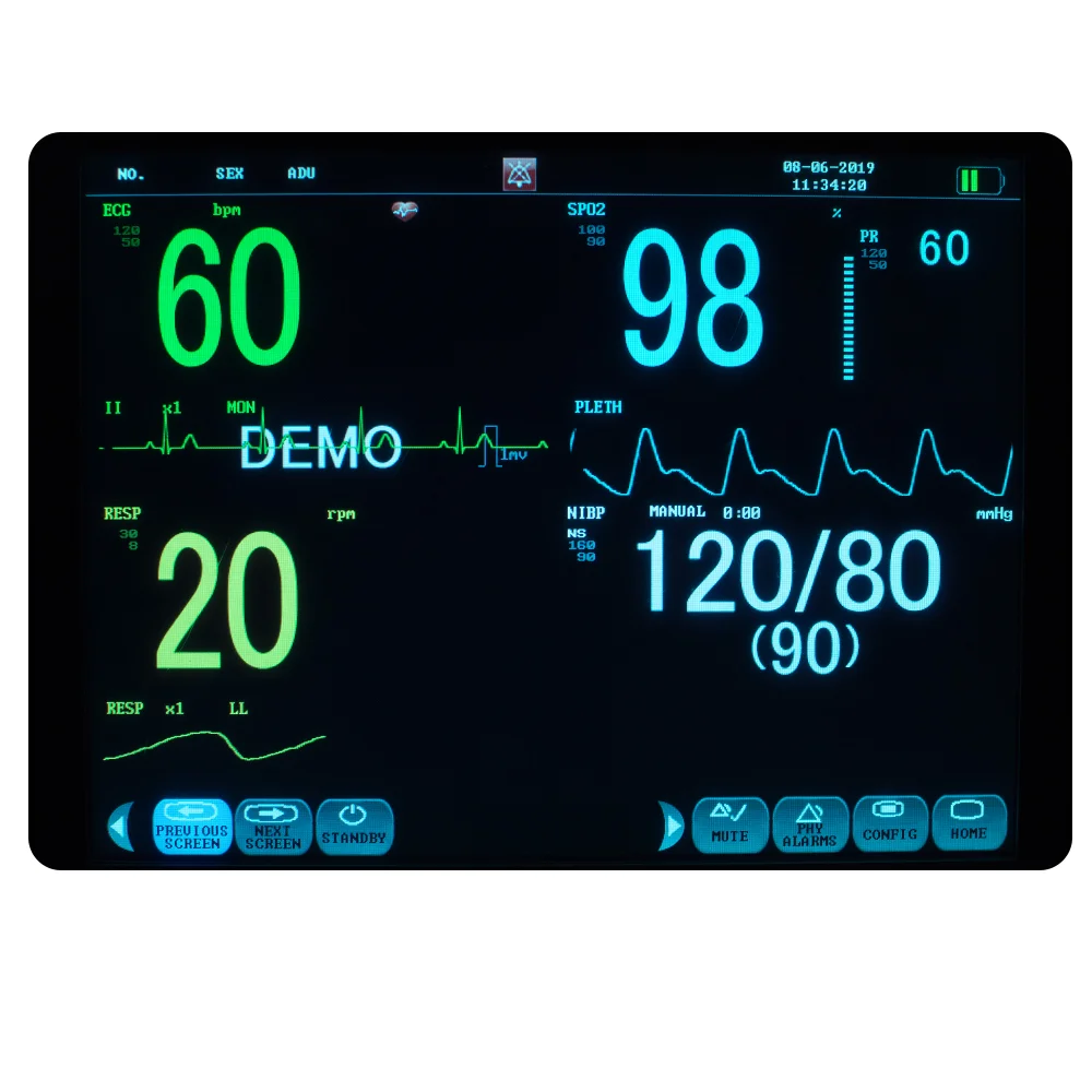 Patient Monitor 12 Inch Portable Multi-parameter ECG RR SpO2 NIBP TEMP ...