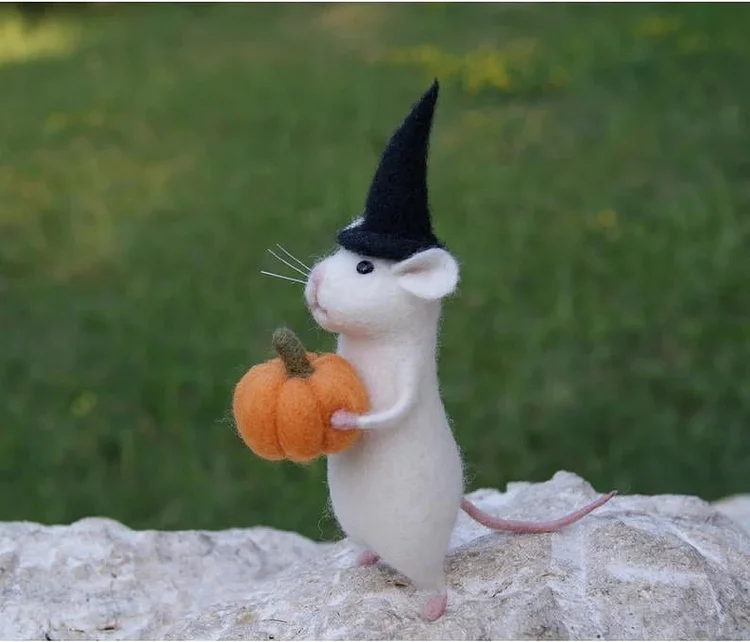Handmade Halloween Mouse With A Pumpkin