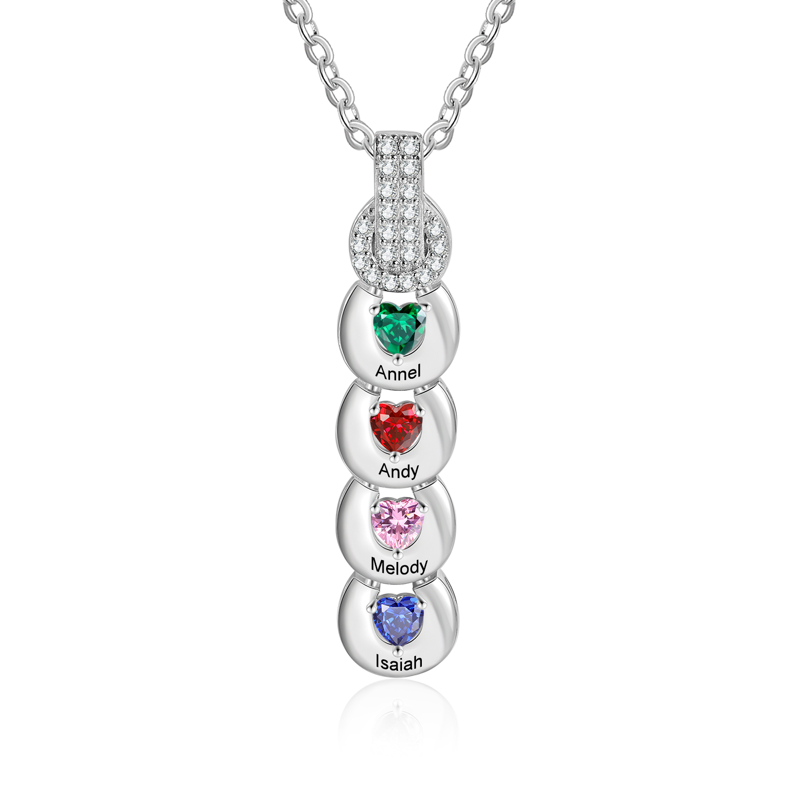 Custom Family Necklace Cascading Pendant with 4 Birthstones Engraving 4 ...