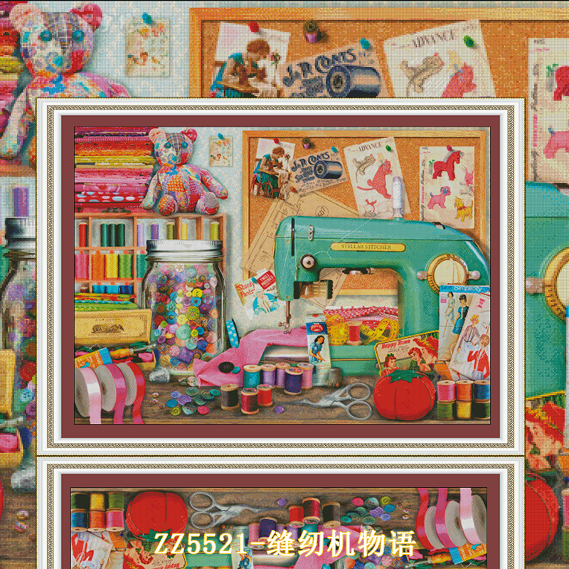 [Fairy]Sewing Machine Story 14CT Pre-stamped Canvas(105*80cm) Cross Stitch