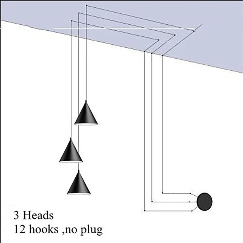 Modern Light Black Metal Long Wire Cone Shape Pendant Lamp Kitchen ...