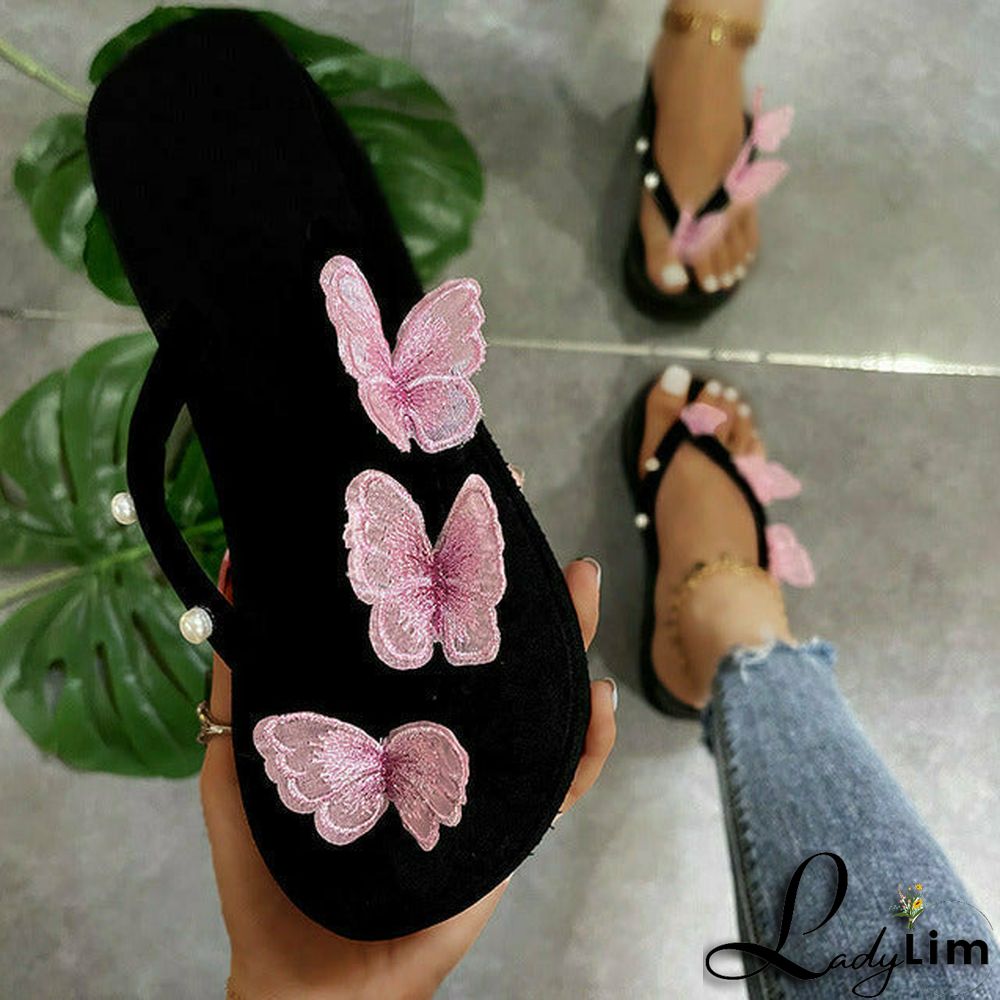 Butterfly Decoration Platform Slippers - Ladylim