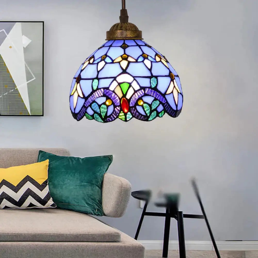 Tiffany Style Bell Shade Pendant Light Single Hand Cut Glass Suspension ...