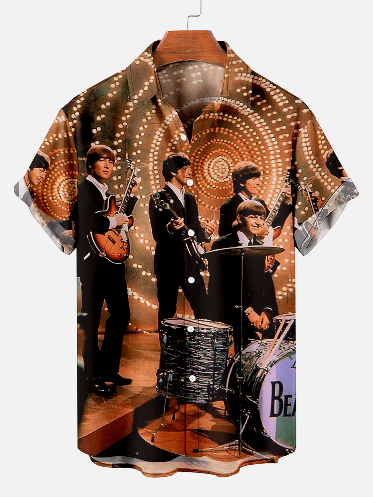 Soft and comfortable concert portrait print men's shirt collar shirt
