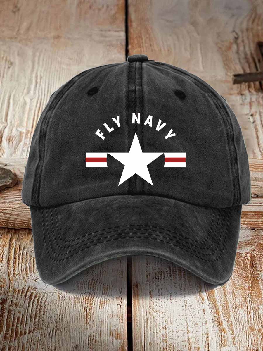 Fly Navy Printed Washed And Distressed Hats