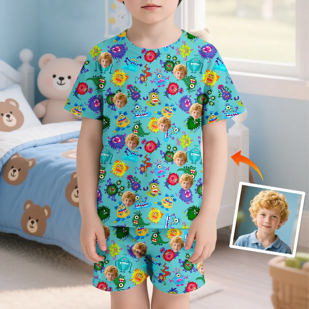 Crew Neck Kid's Pajama Adventure and Cartoon Theme Teal with Corlorful ...