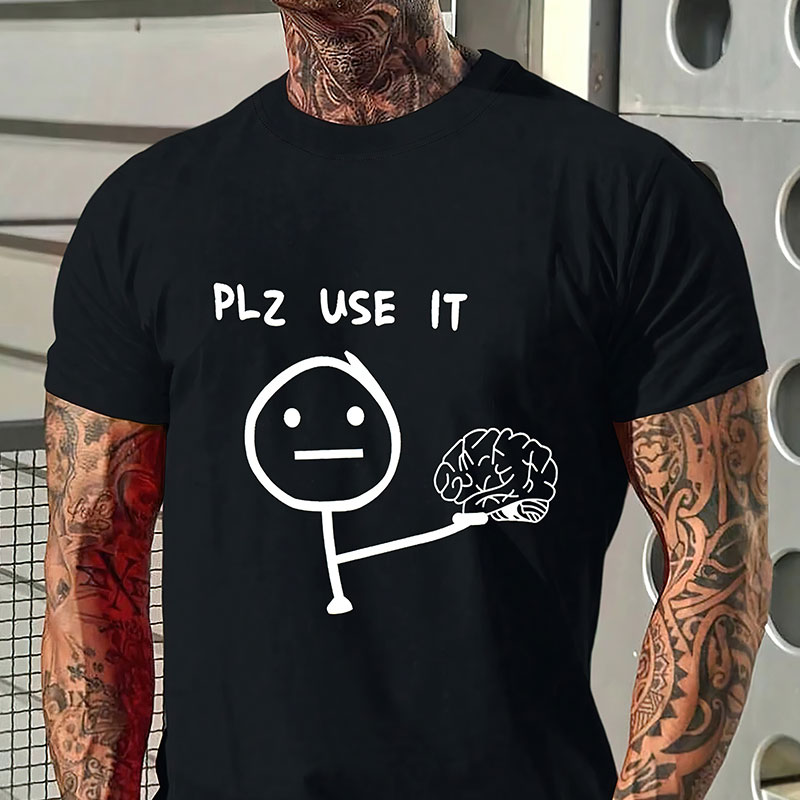 PLZ USE IT Stick Figure Modern Black Print T-Shirt
