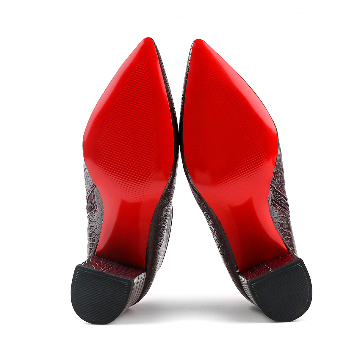 75mm Women's Pointed Toe Red Bottoms Boots Chunky Block Heel Ankle ...