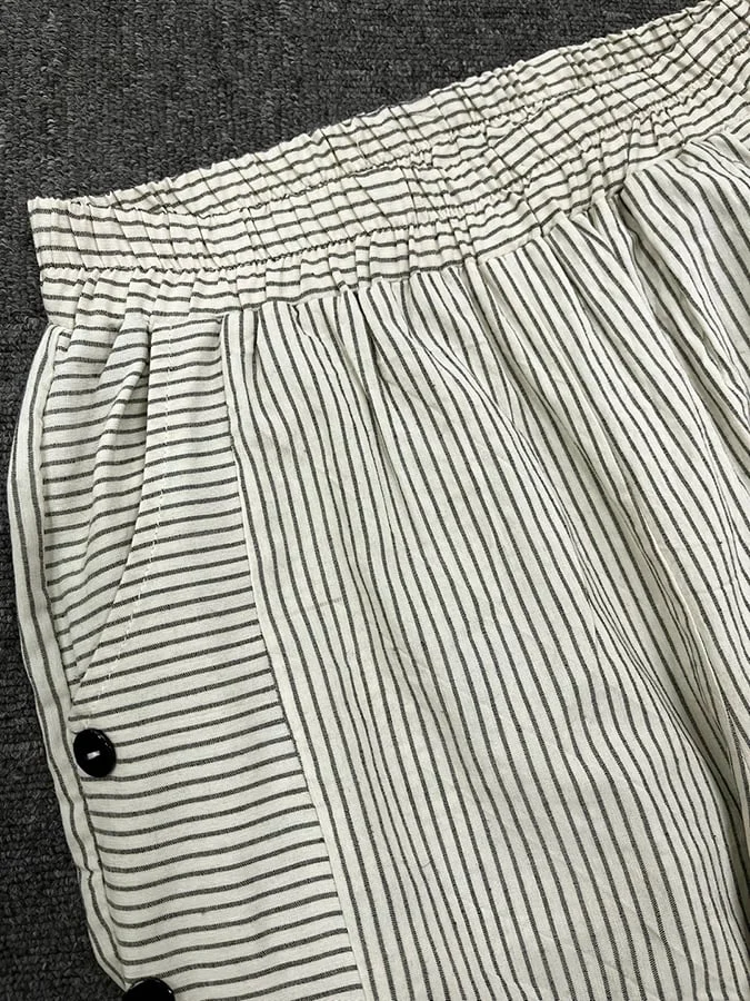 Jacquard striped printed button-down slacks
