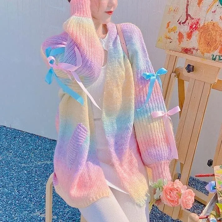 Trendy Fashion Pastel Rainbow Sweater Coat SS1672
