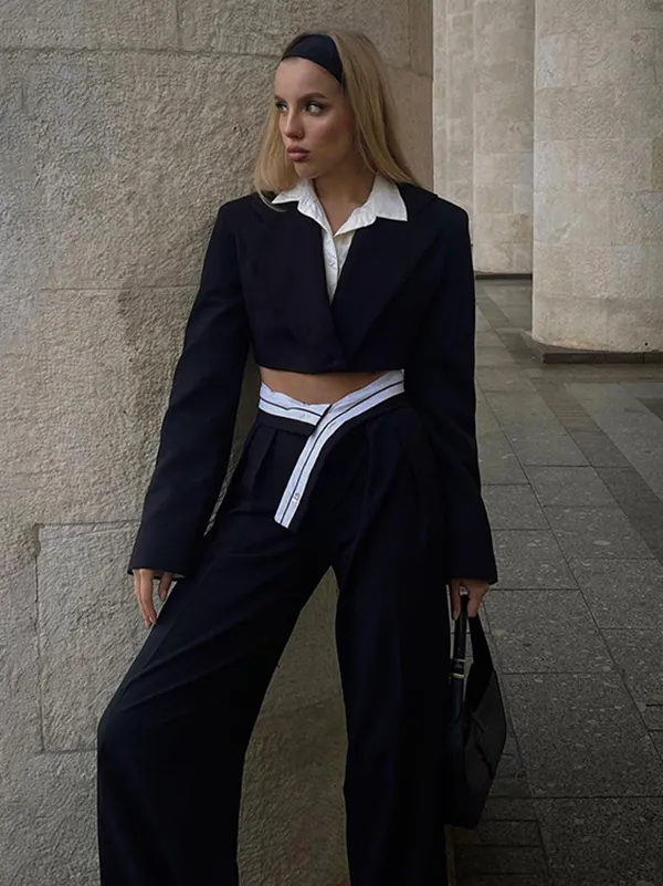 Urban High-Waisted Wide Leg Striped Pleated Solid Color Pants ...