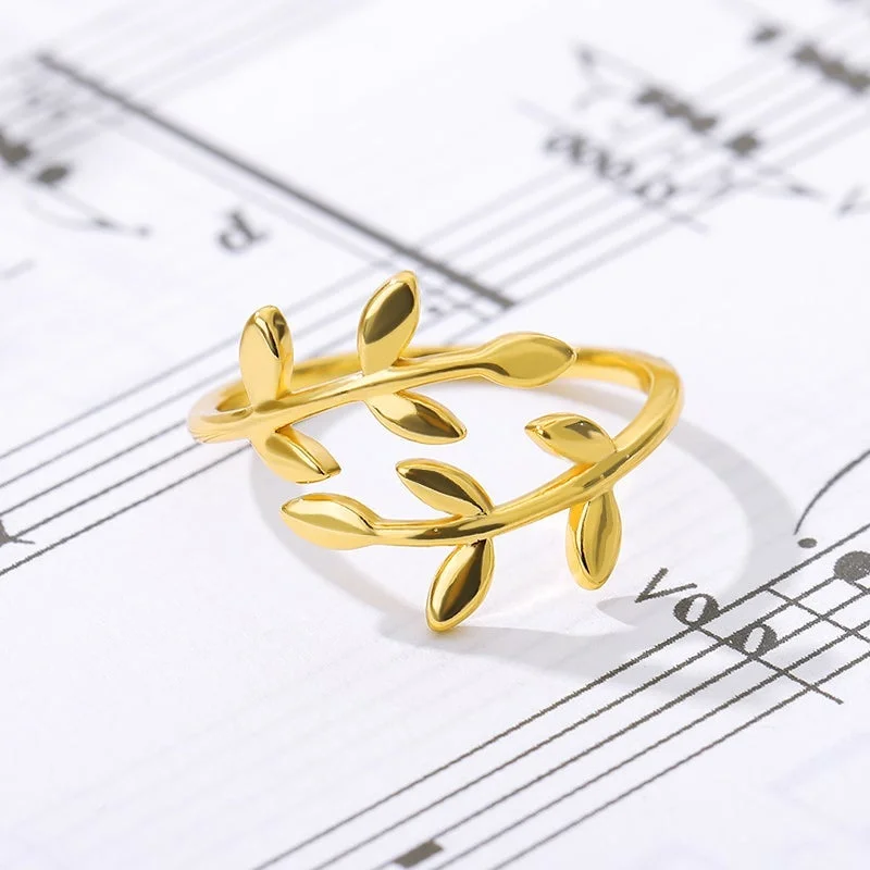 Creative Wrap Around Leaf Ring Open Adjustable Cross Leaf Ring