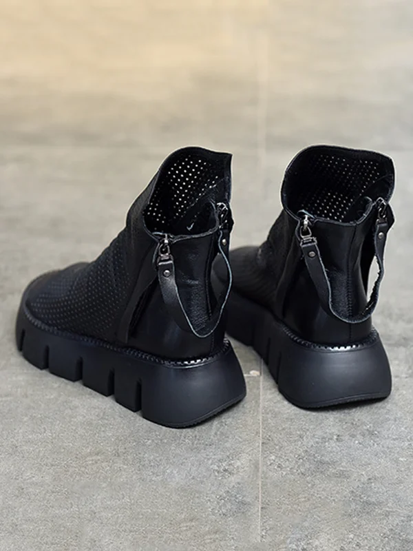 Urban Zipper Hollow Platform Shoes in Sleek Black and Brown