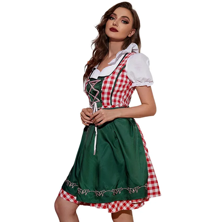 Womens Plus Size Red Plaid Dress Oktoberfest Fraulein Costume
