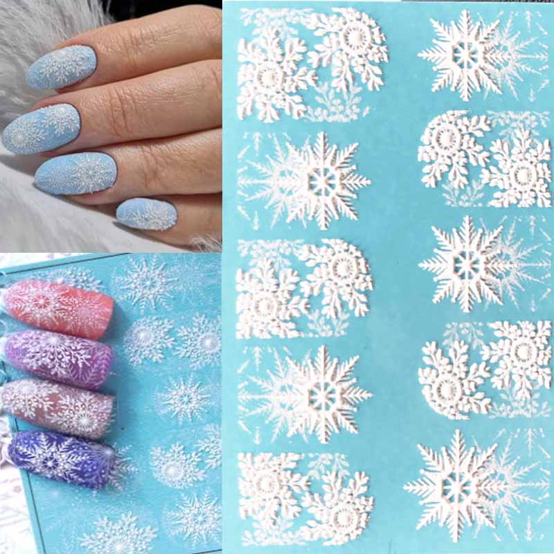 Churchf Acrylic Engraved Nail Sticker Winter white &mixcolor snow ...