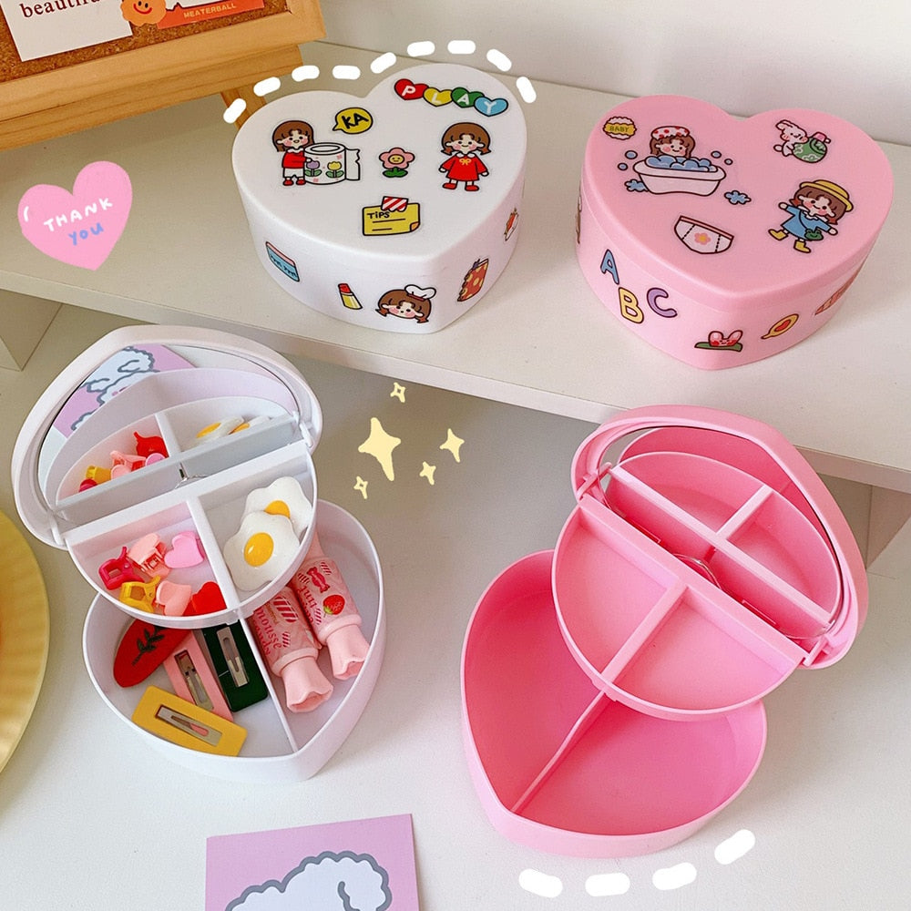 W&G Pink Girl Heart Storage Box Jewelry Desktop Jewelry Organizer Box ...
