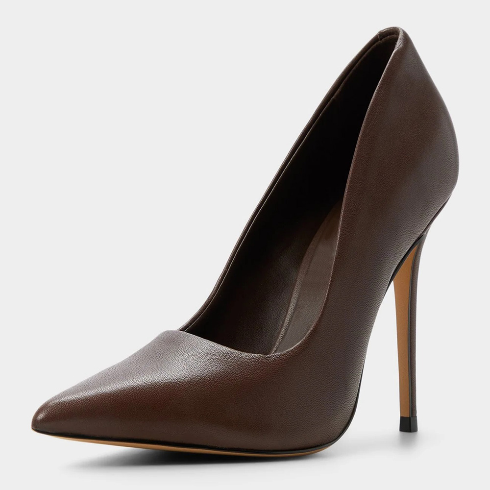 Dark Brown Pointed Toe Stiletto Heel Slip On Pumps for Women