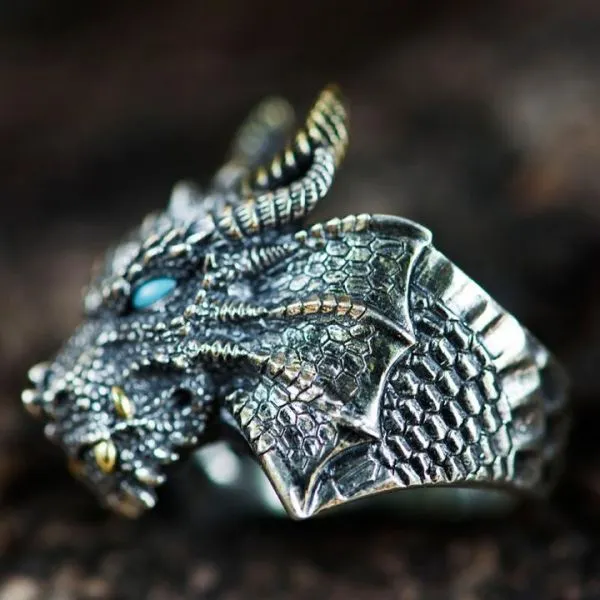 Sterling Silver Roaring Dragon Ring