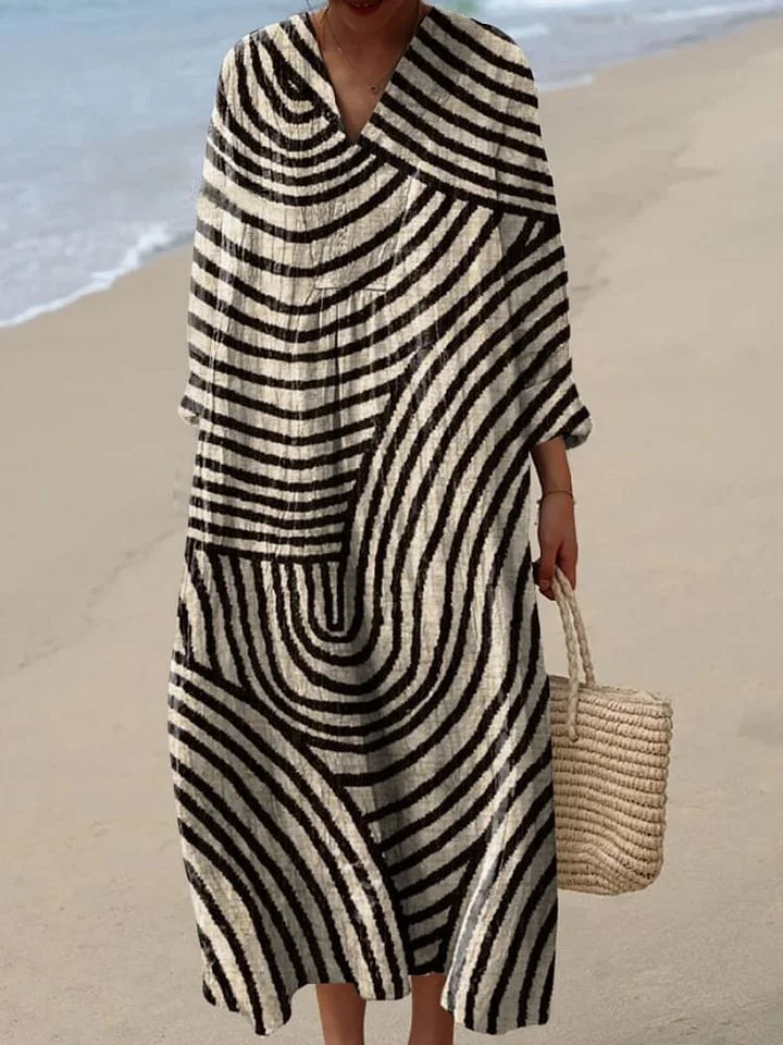 Women's Vintage Hand-Drawn Circular Line Art Print Flowy Dress