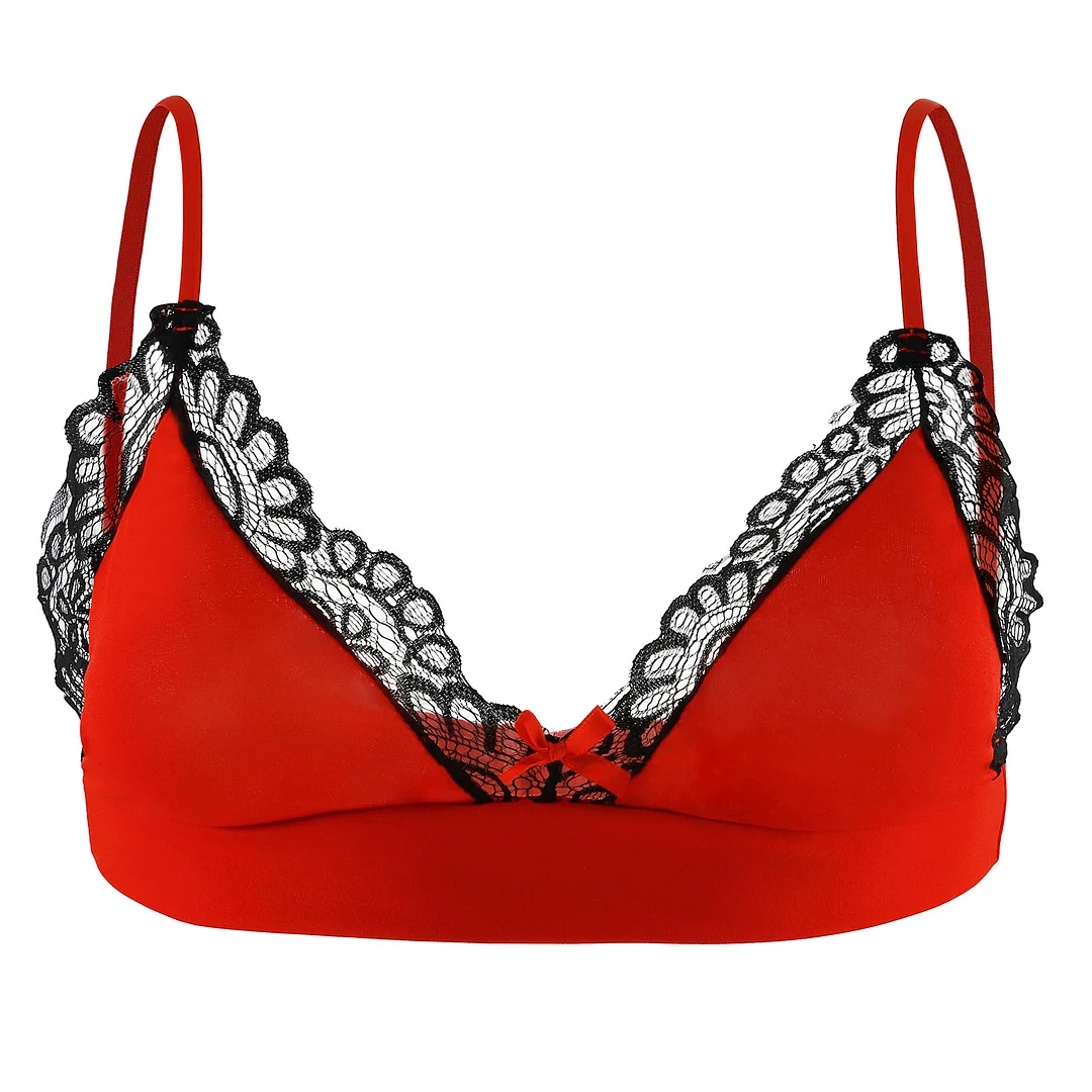Men's Sexy Bow Lace Bra Boxer Briefs Combo