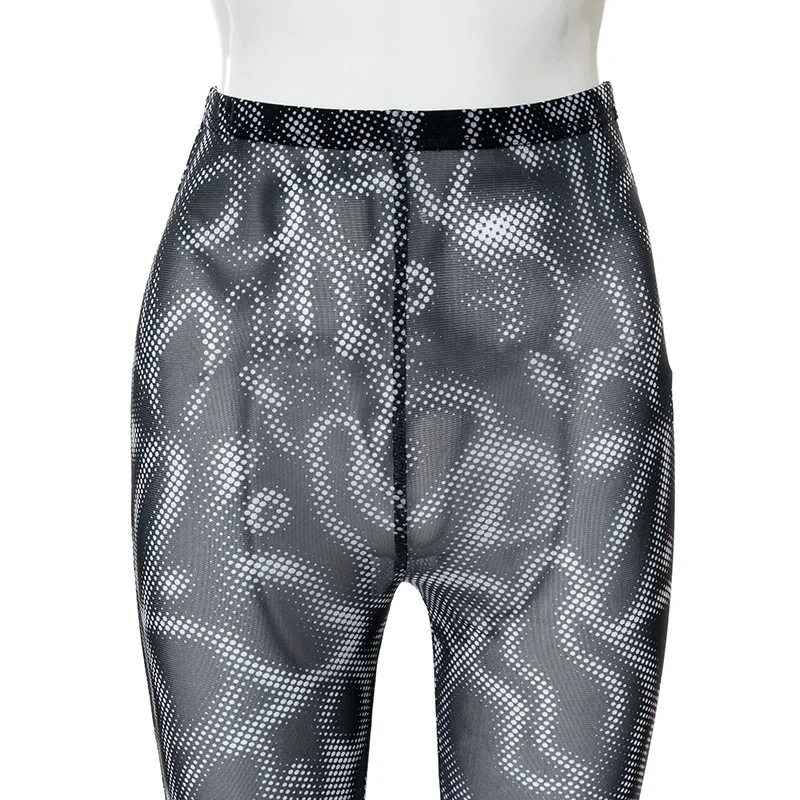 RIPPLE PRINT MESH FLARED PANTS