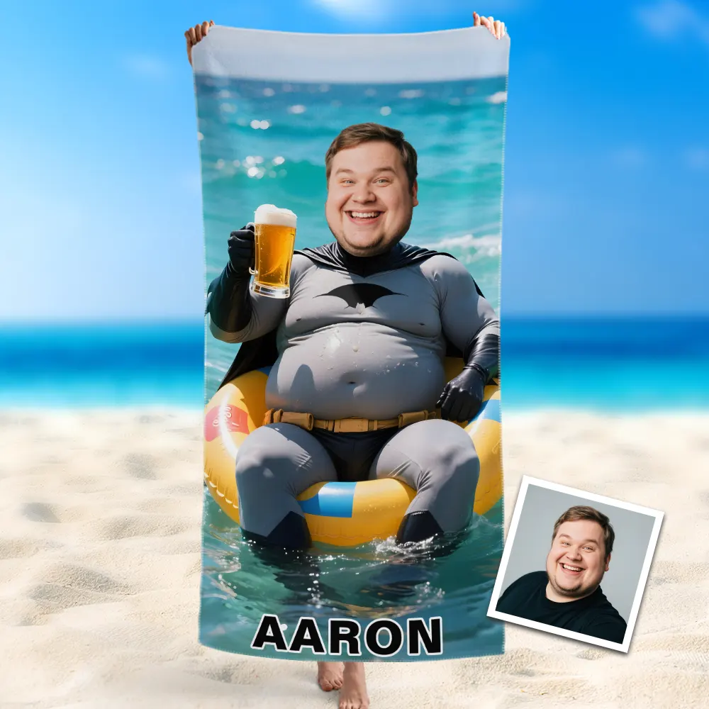 Custom Photo Beach Towel, Quick Dry Bath Towel, Fat Man'S Belly Father ...