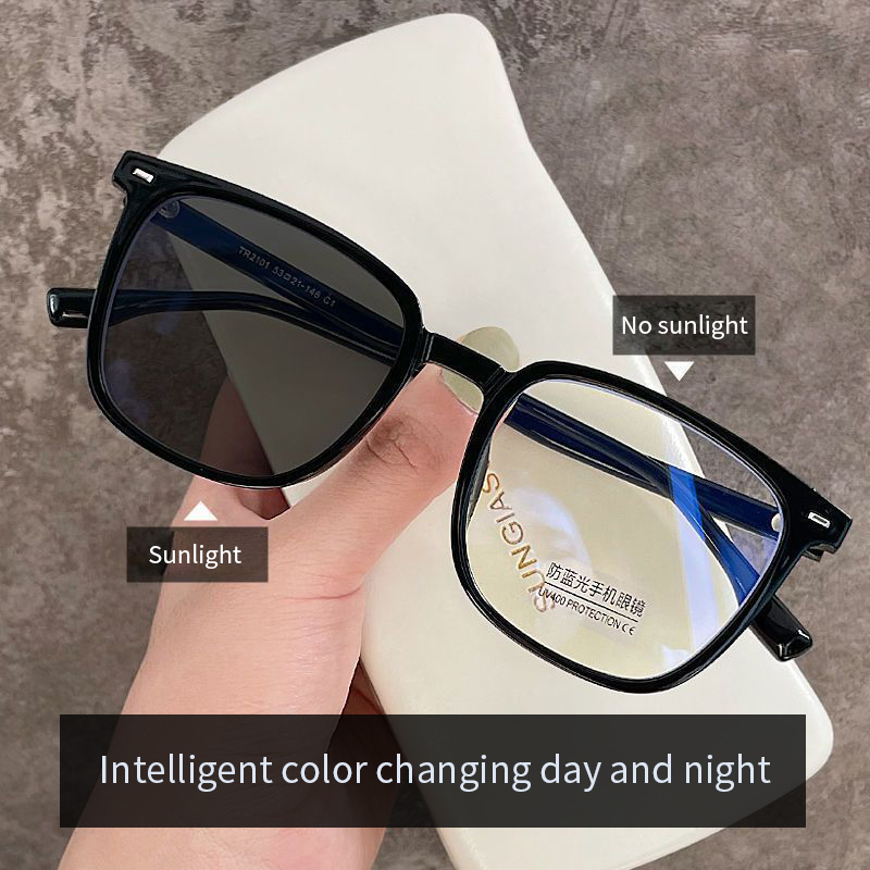 Color-changing Myopia Glasses For Women Men Square Frame Photochromic ...