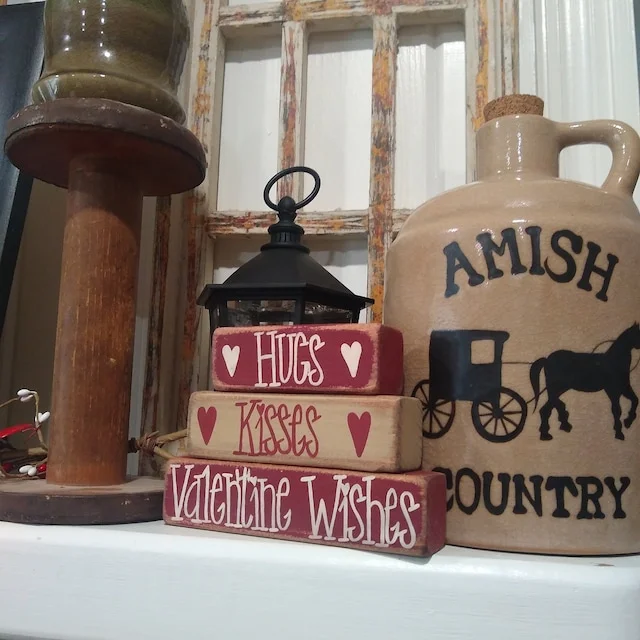Hand Painted Distressed Hugs Kisses Valentine Wishes Tiered Tray Shelf ...