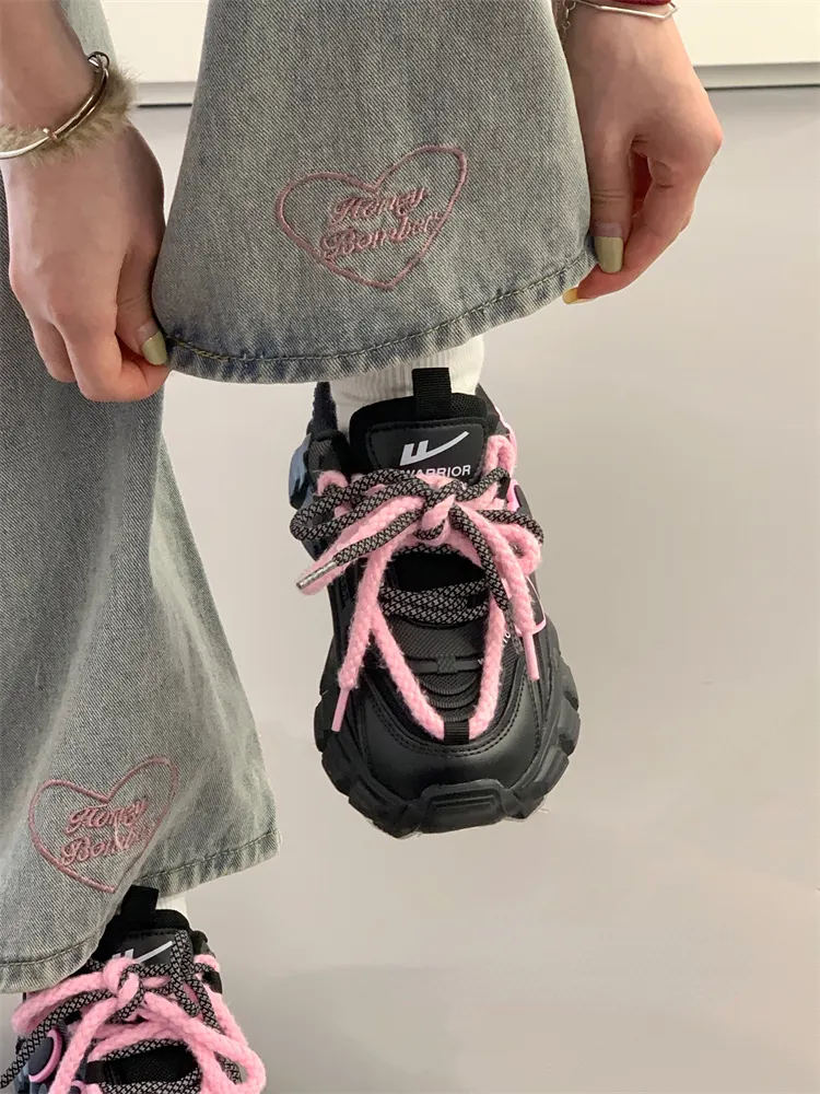 Black Pink Heart Sneakers Shoes Lovercore - Heartzcore