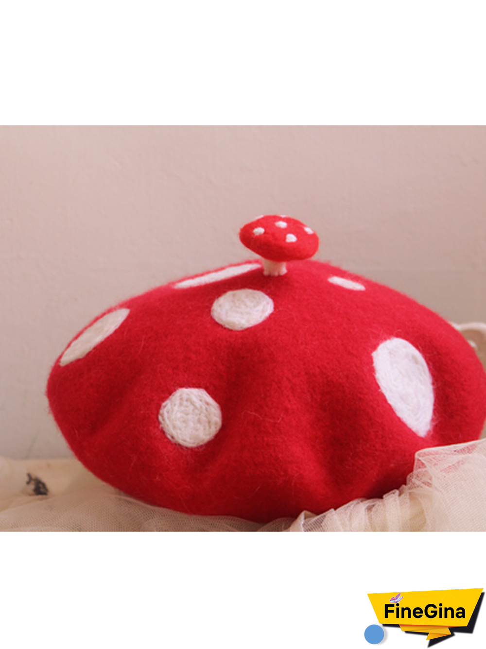 FineGina Mushroom Spotted Wool Beret Hat