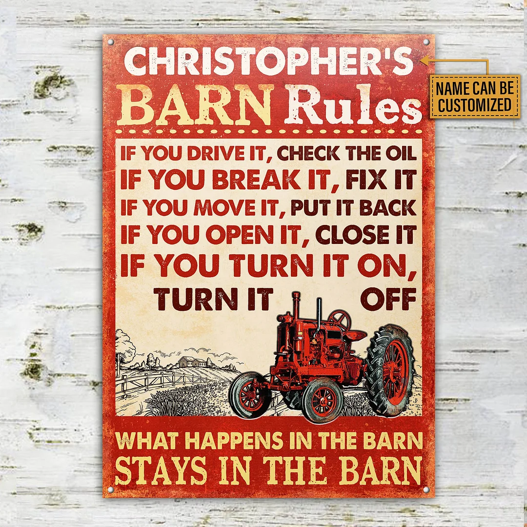 Personalized Tractor Barn Rules Customized Classic Metal Signs