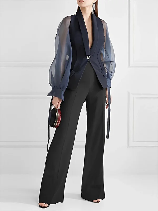 Sheer Elegance: Loose Puff Sleeves Split-Joint Lapel Blazer Suits ...